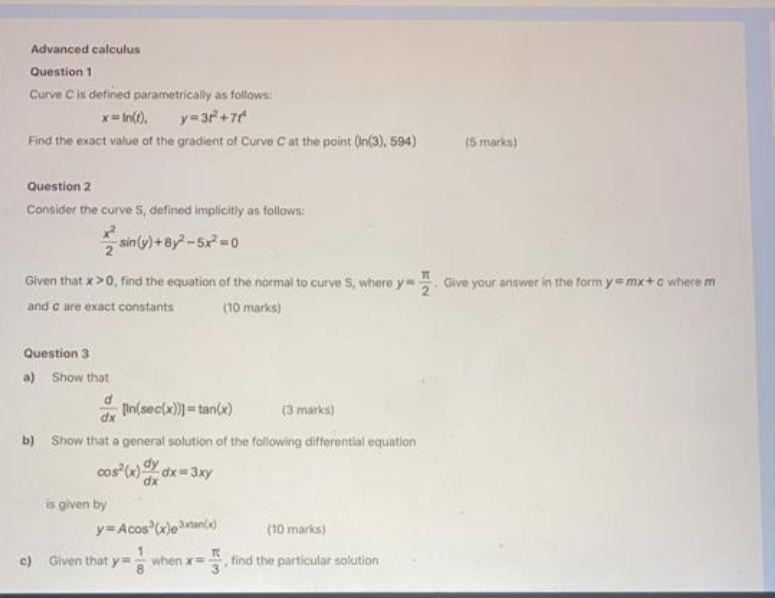 Solved Advanced calculus Question 1 Curve C is defined | Chegg.com
