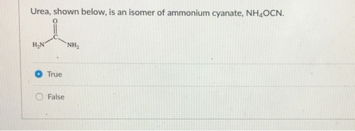 Solved Urea, shown below, is an isomer of ammonium cyanate, | Chegg.com