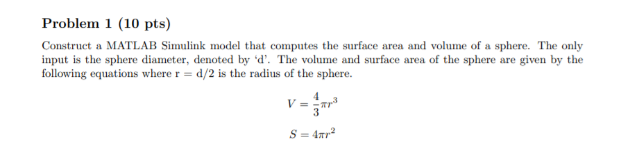 Solved Problem 1 (10 pts) Construct a MATLAB Simulink model | Chegg.com