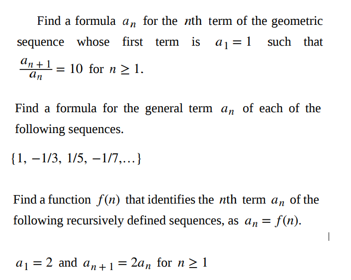 Solved Find a formula an for the nth term of the geometric | Chegg.com