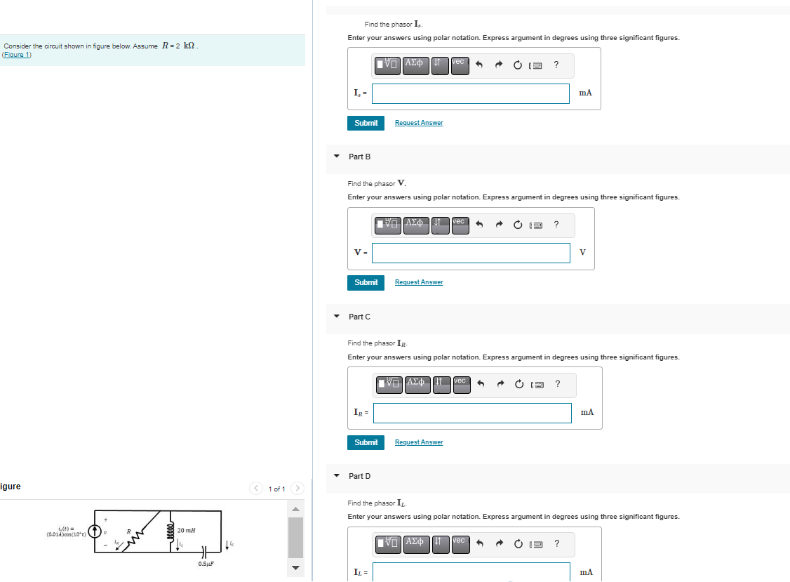 Solved Find the phasor IC. Enter your answers using polar | Chegg.com