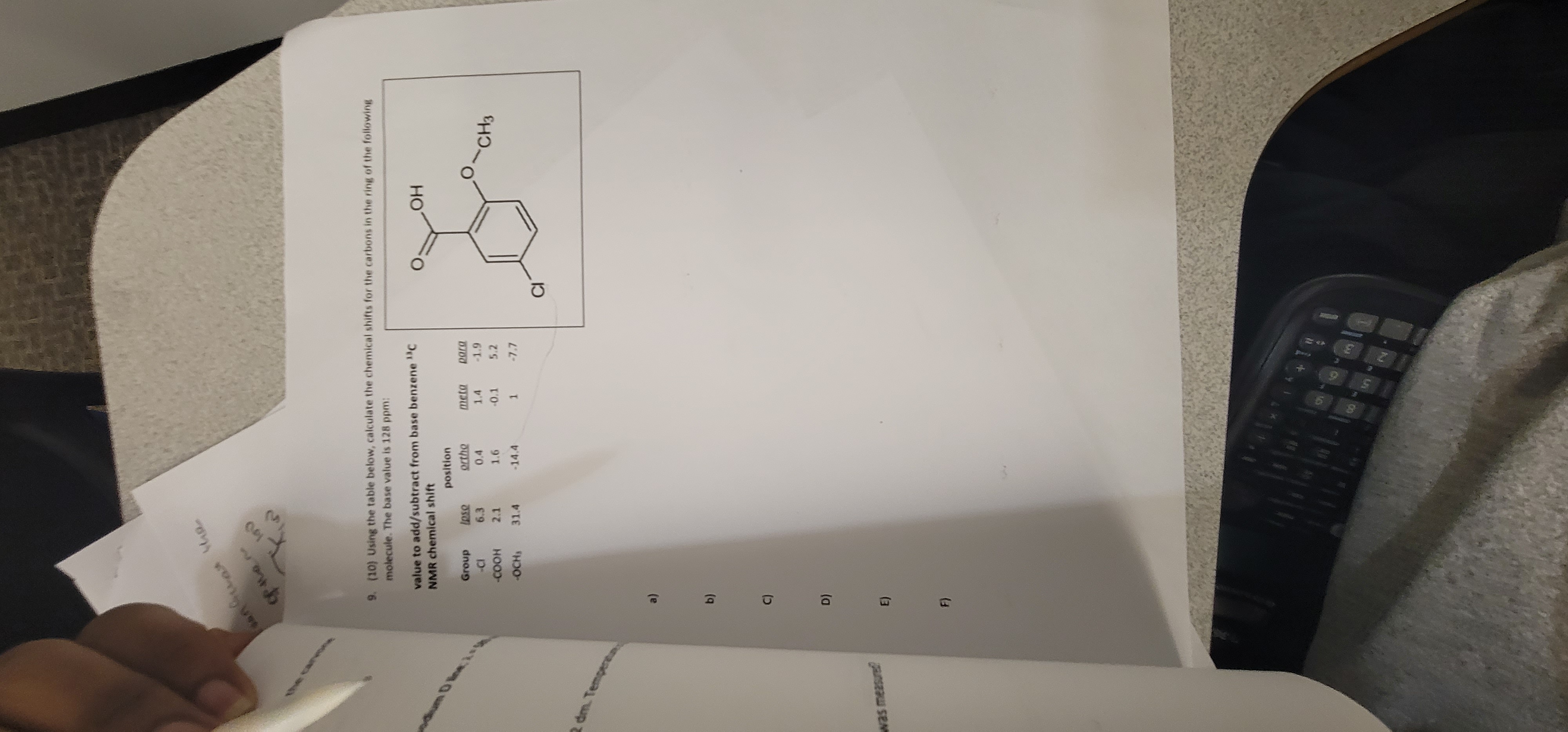 Solved 9. (10) Using the table below, calculate the chemical | Chegg.com