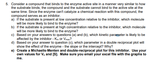 Solved 5. Consider a compound that binds to the enzyme | Chegg.com