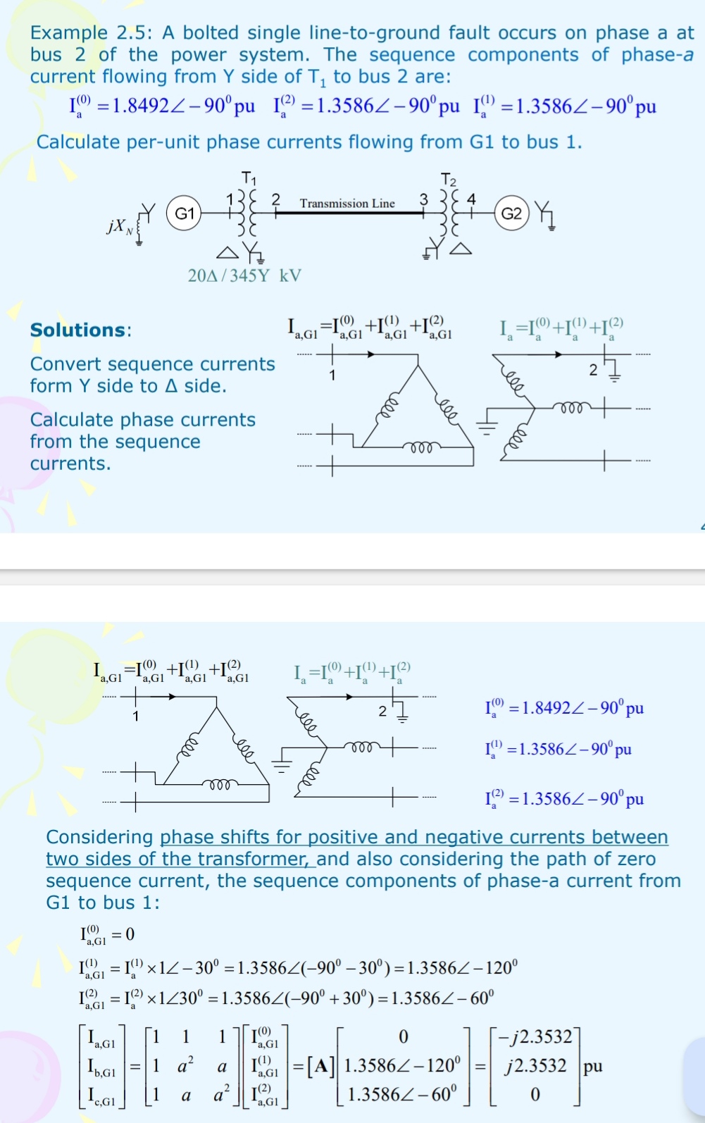 Solved Example 2.5: A bolted single line-to-ground fault | Chegg.com