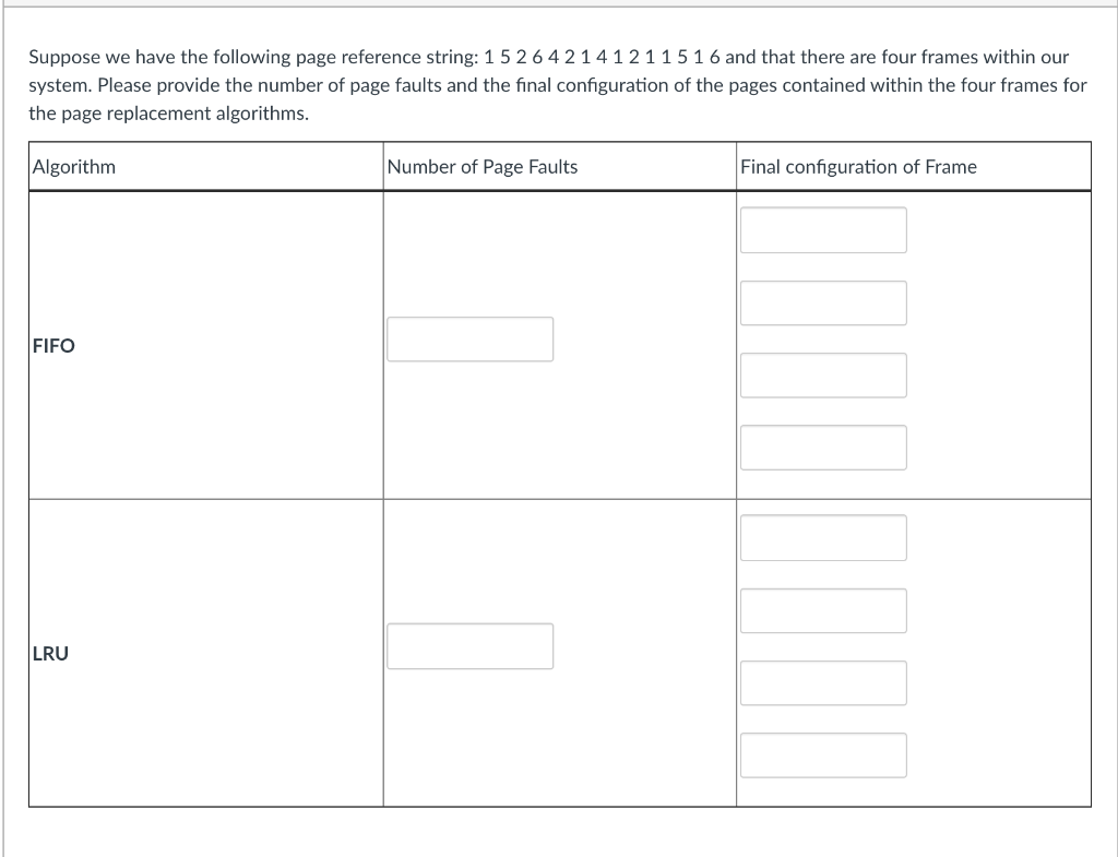 Solved Suppose we have the following page reference string: | Chegg.com