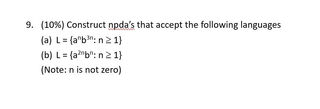 Solved 9. (10%) Construct npda's that accept the following | Chegg.com