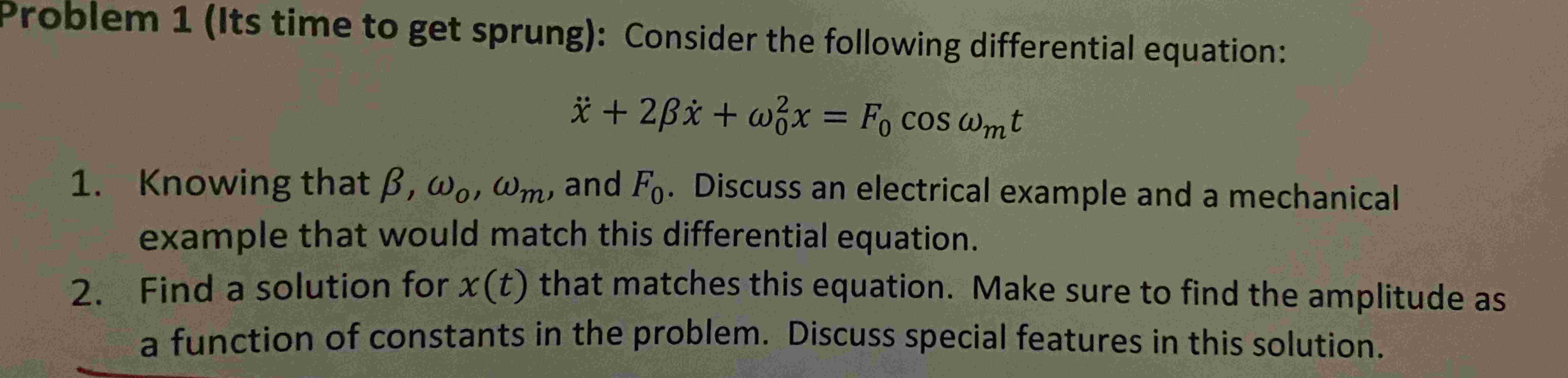 Solved Problem 1 (Its time to get sprung): Consider the | Chegg.com