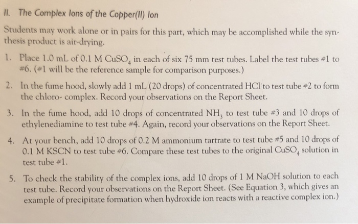Solved The Complex lons of the Copper(ll) lon Test Tube # | | Chegg.com
