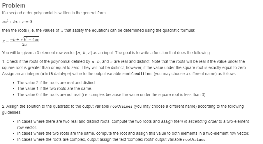 Solved Problem If a second order polynomial is written in | Chegg.com