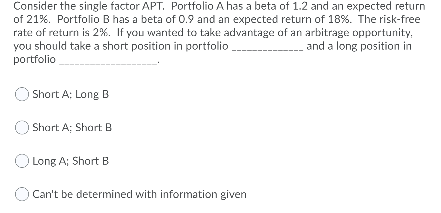 Consider the single factor APT. Portfolio A has a | Chegg.com
