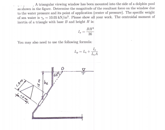 Solved A triangular viewing window has been mounted into the | Chegg.com
