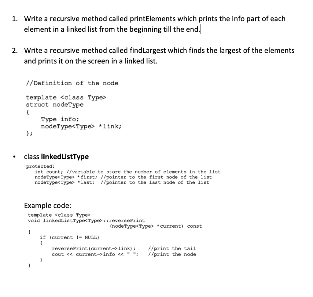 Solved 1. Write a recursive method called printElements | Chegg.com
