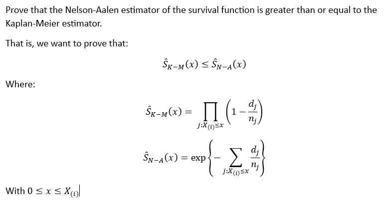 Solved Prove that the Nelson-Aalen estimator of the survival | Chegg.com