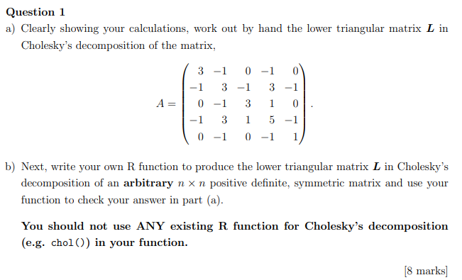 Solved Question 1 a) Clearly showing your calculations, work | Chegg.com