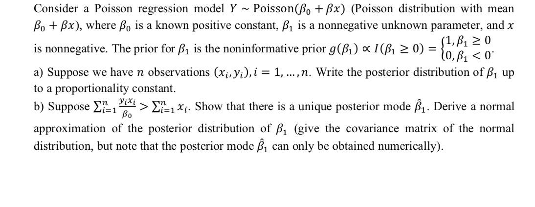 Consider a Poisson regression model Y ~ Poisson(Be + | Chegg.com