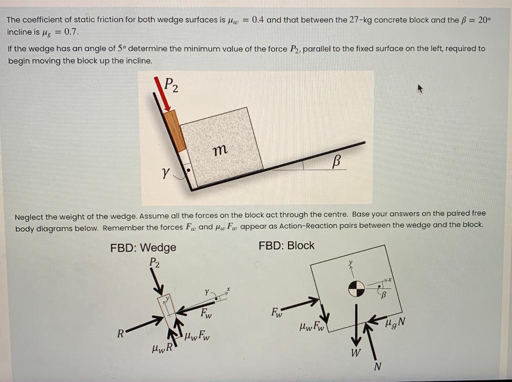 Solved The coefficient of static friction for both wedge | Chegg.com