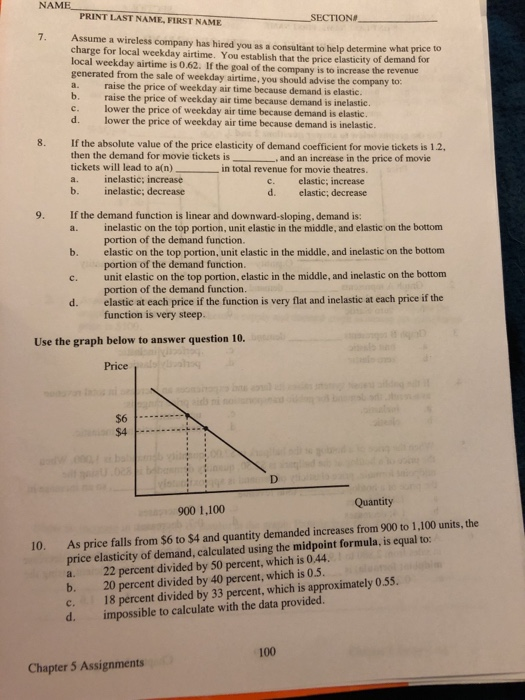 Solved SECTION# PRINT LAST NAME, FIRST NAME PRICE ELASTICITY | Chegg.com