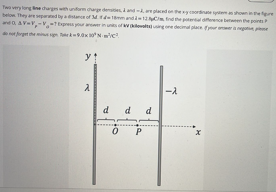 Solved Two very long line charges with uniform charge | Chegg.com