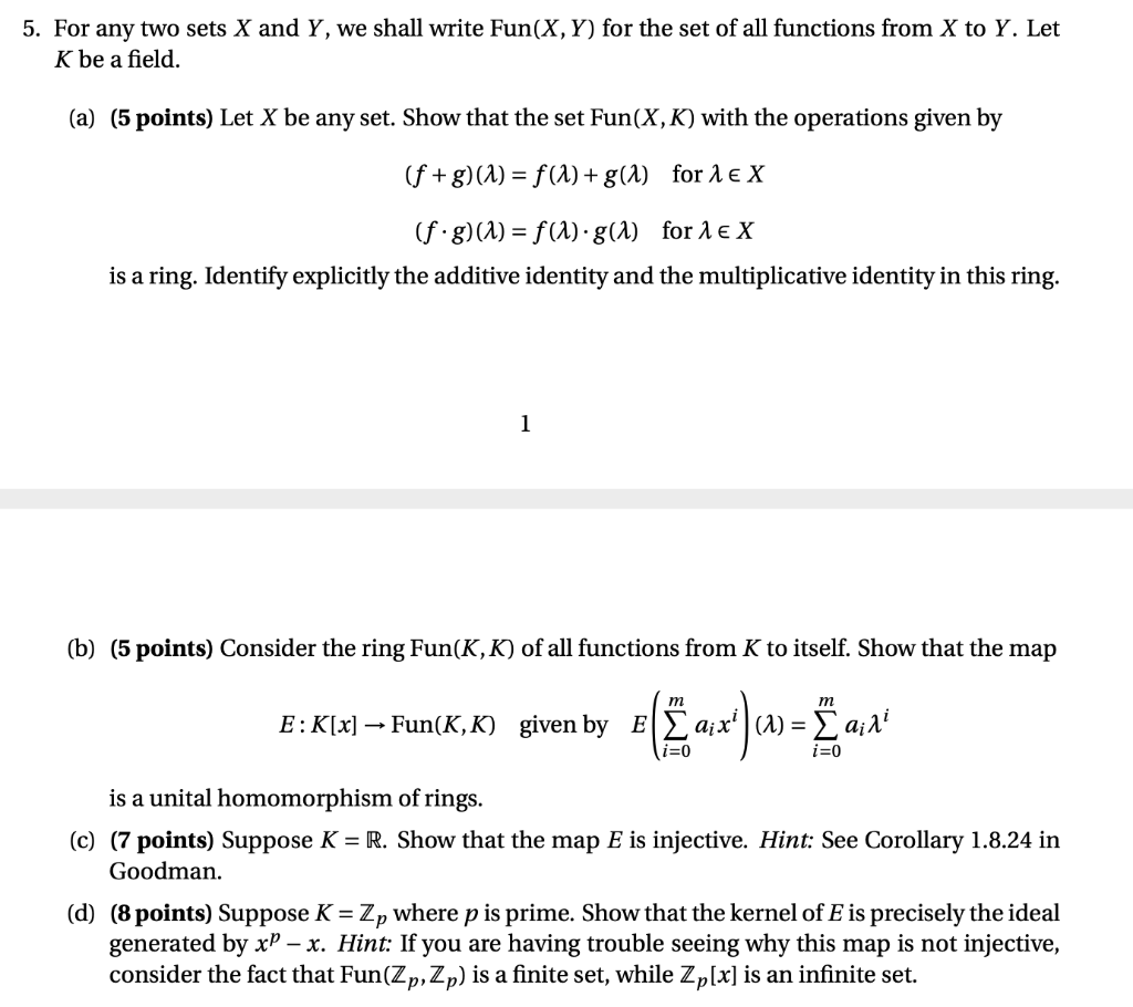 Solved 5. For any two sets X and Y, we shall write Fun(X,Y) | Chegg.com