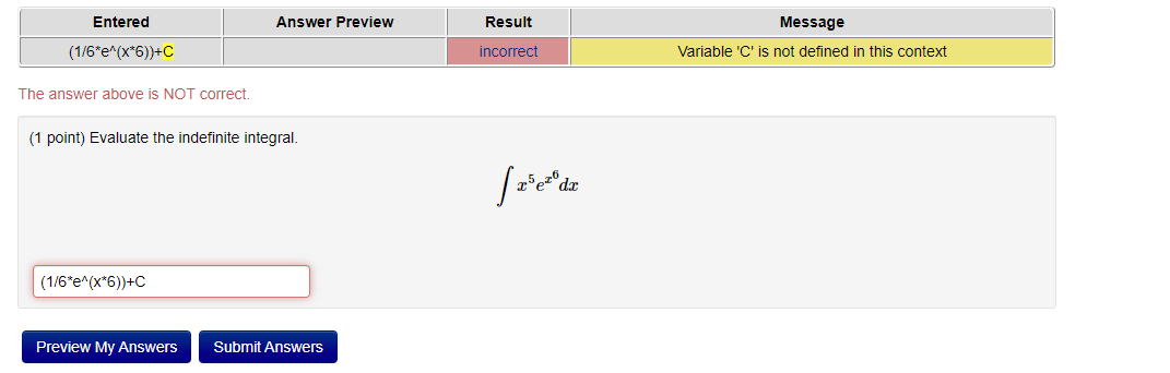 Solved Entered Answer Preview Result Message Variable 'C' is | Chegg.com