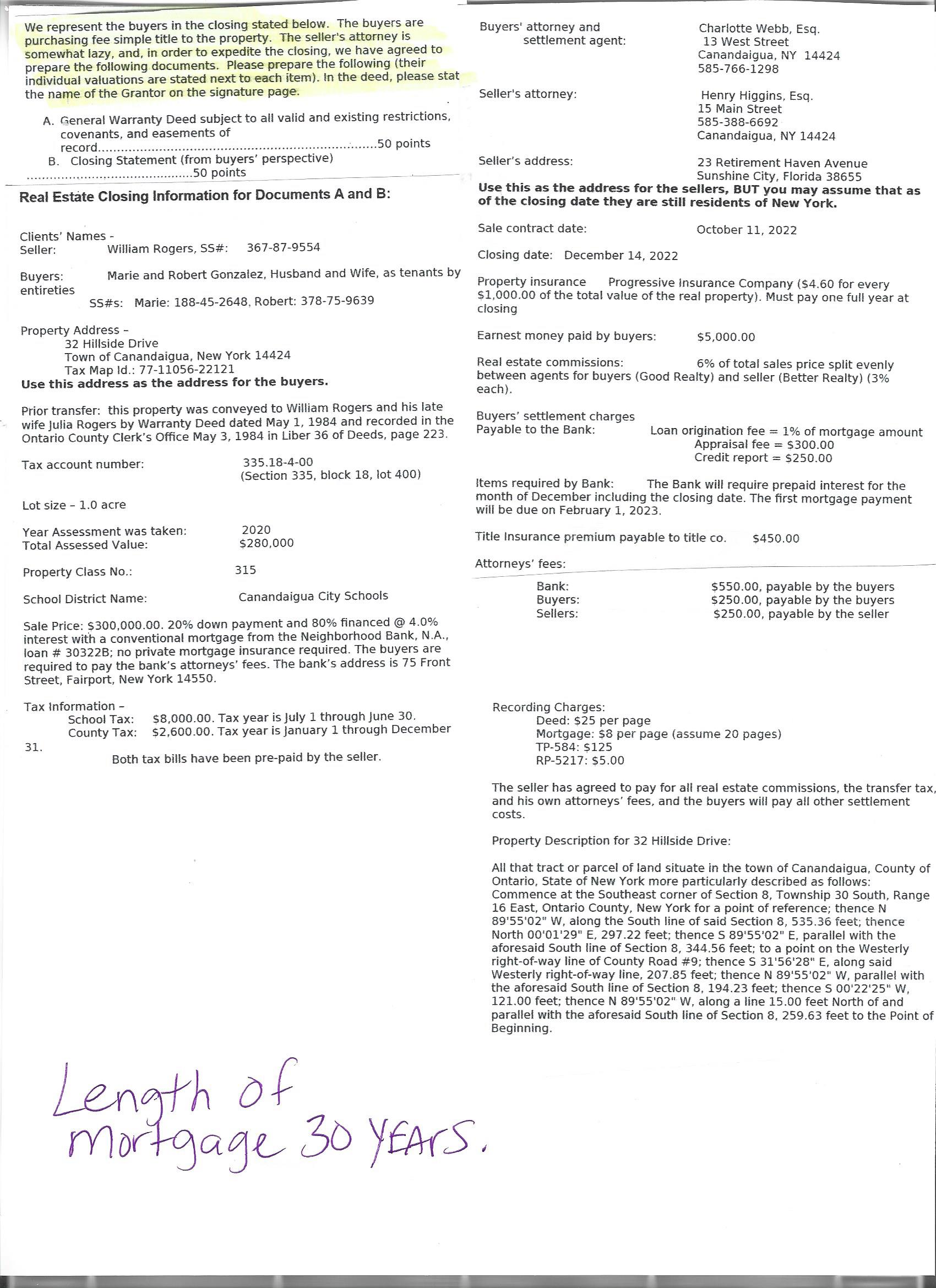 Solved We represent the buyers in the closing stated below. | Chegg.com