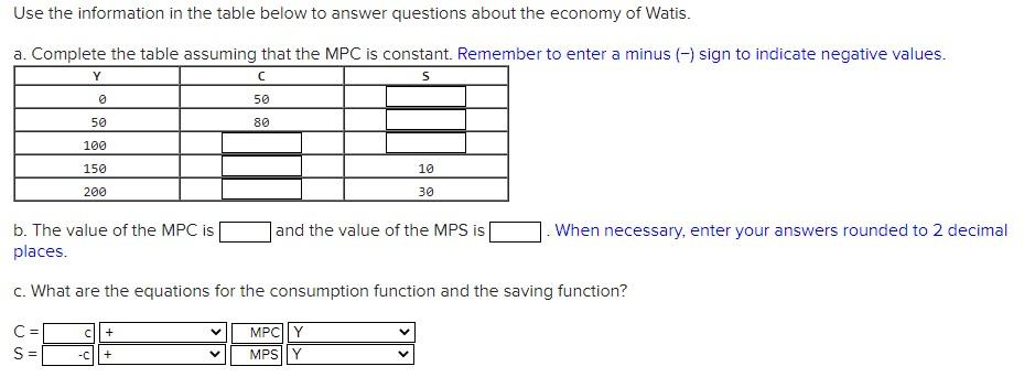 Solved Use the information in the table below to answer | Chegg.com