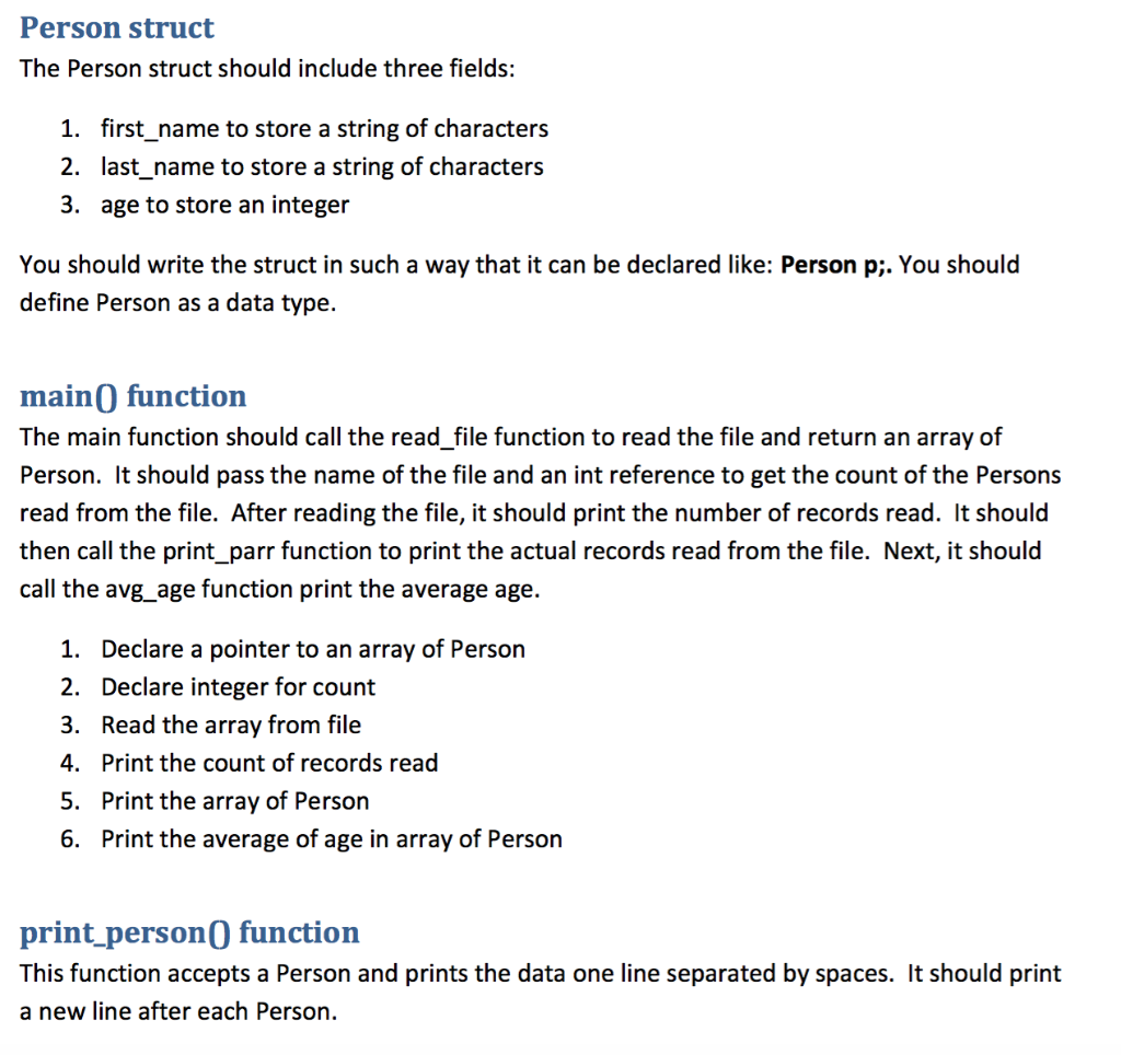 Person struct The Person struct should include three | Chegg.com