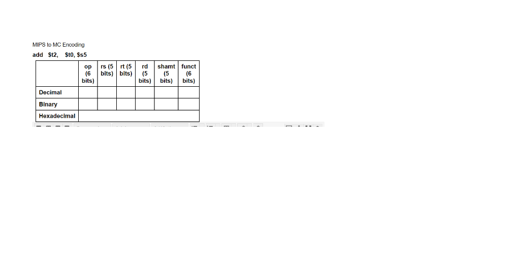 Solved MIPS to MC Encoding add St2, $t0, $s5 op rs (5 rt | Chegg.com