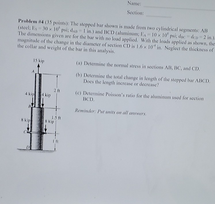 Solved Name: Section Problem 114 (35 points): The stepped | Chegg.com