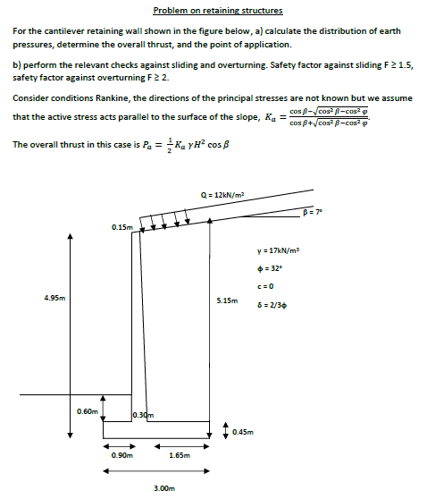 Solved Problem on retaining structures For the cantilever | Chegg.com