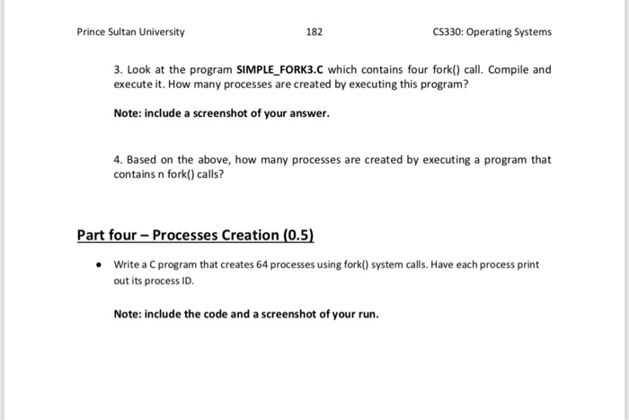 Solved Prince Sultan University 182 CS330: Operating Systems | Chegg.com
