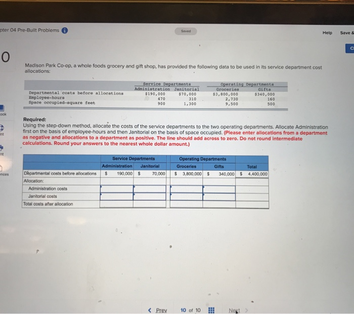 Solved ter 04 Pre-Built Problems Help Save & Madison Park | Chegg.com