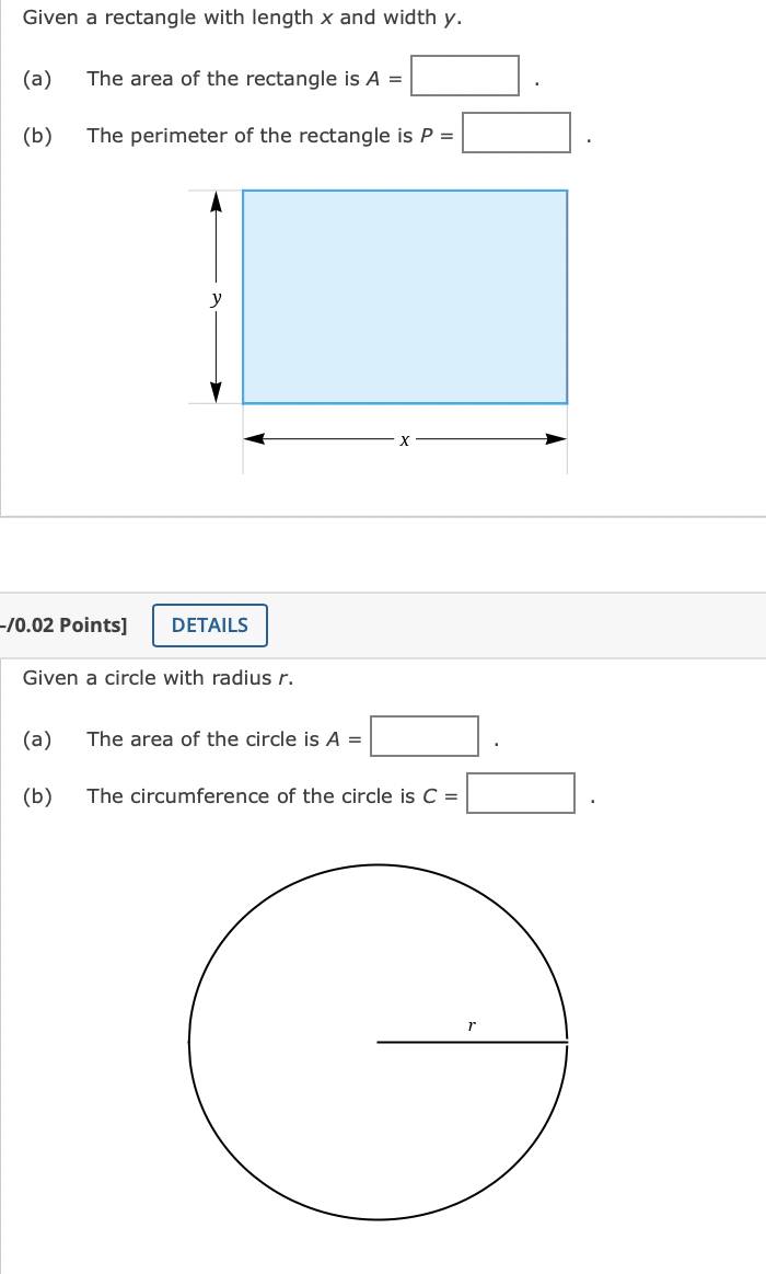 Solved Given a rectangle with length x and width y. (a) The | Chegg.com
