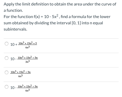 Solved Apply the limit definition to obtain the area under | Chegg.com