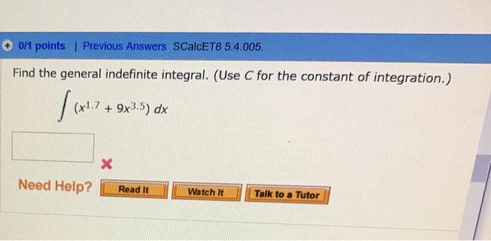 Solved 0/1 points | Previous Answers SCalcET8 5.4.005 Find | Chegg.com