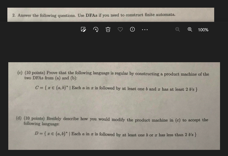 Solved 2. Answer the following questions. Use DFAs if you | Chegg.com