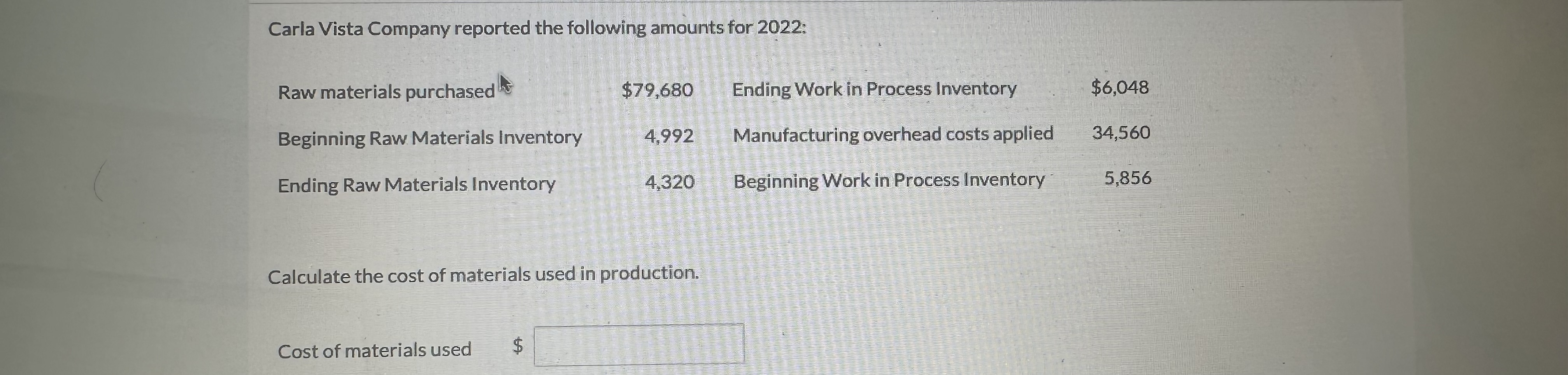 Solved Carla Vista Company reported the following amounts | Chegg.com