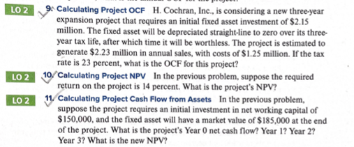 Solved LO 2 9. Calculating Project OCF H. Cochran, Inc., is | Chegg.com