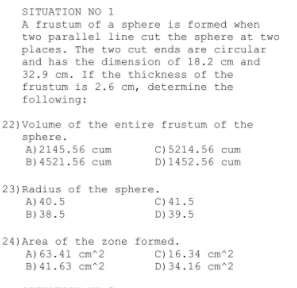 Solved SITUATION NO 1 A frustum of a sphere is formed when | Chegg.com