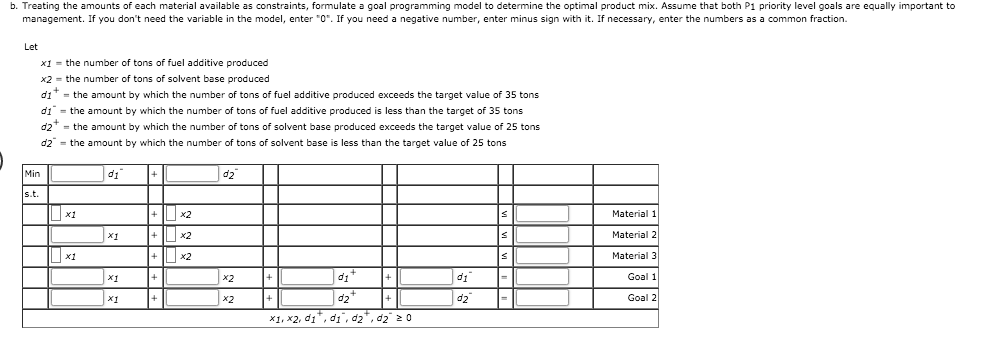 Solved b. Treating the amounts of each material available | Chegg.com