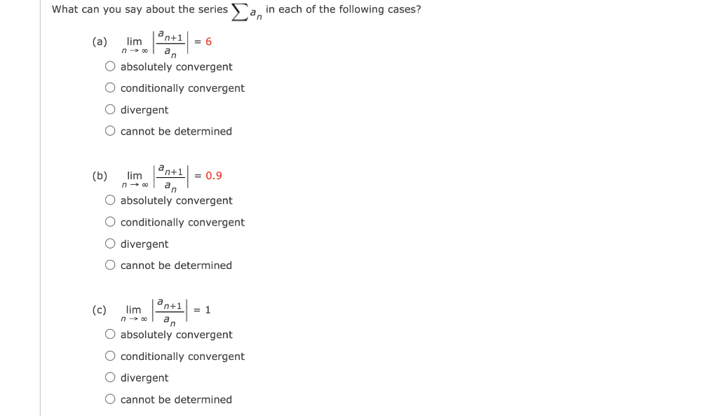 Solved What can you say about the series ∑an in each of the | Chegg.com