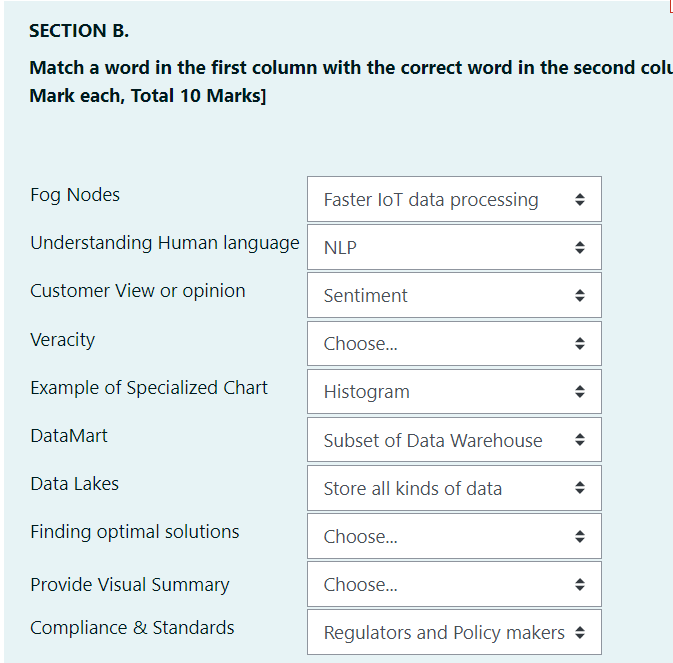 Solved SECTION B. Match a word in the first column with the | Chegg.com