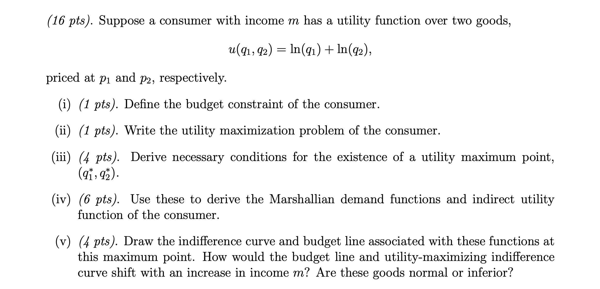 Solved (16 pts). Suppose a consumer with income m has a | Chegg.com