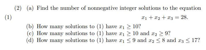 Solved (1) (2) (a) Find the number of nonnegative integer | Chegg.com