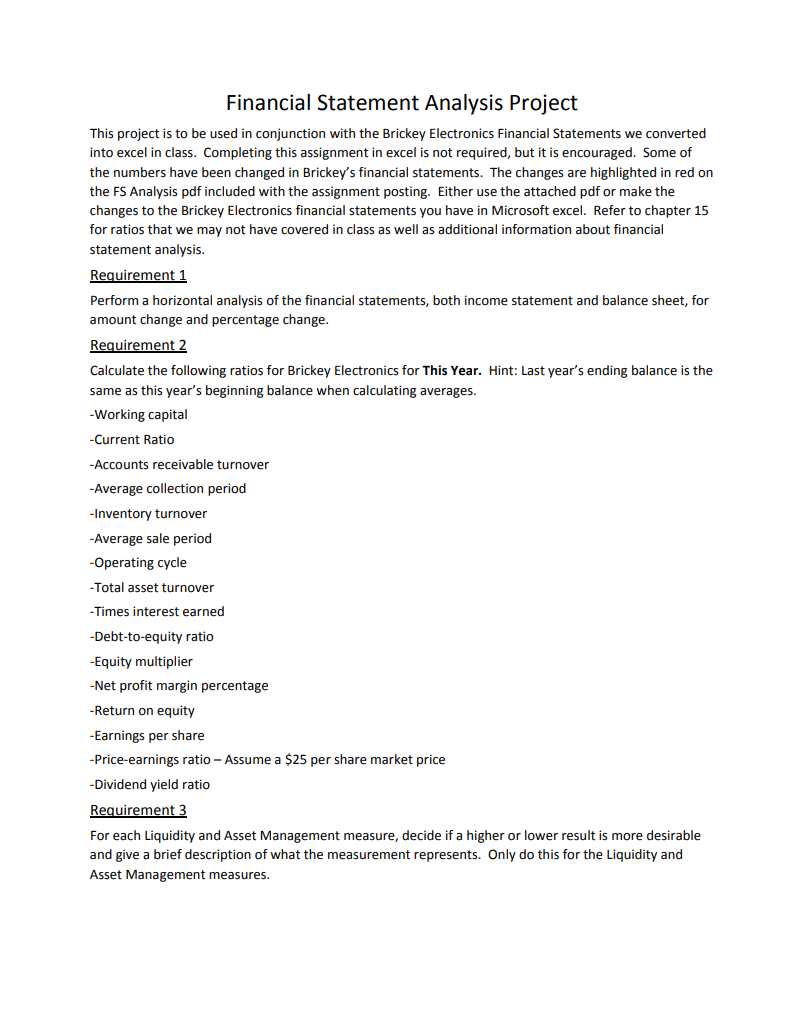 Solved Financial Statement Analysis Project This project is | Chegg.com