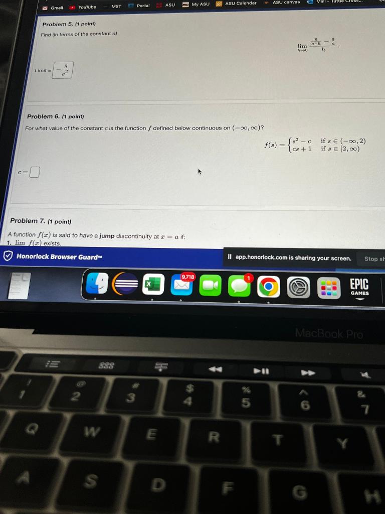 Solved Problem 5. (1 point) Find (in terms of the constant a | Chegg.com