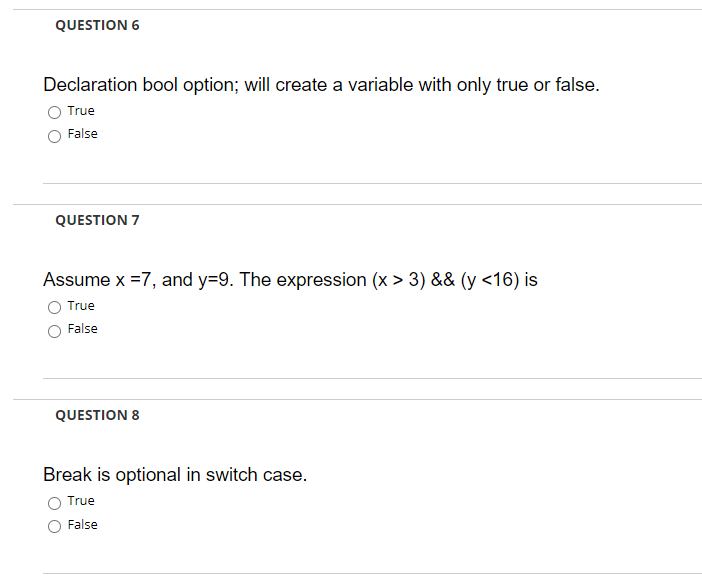 Solved QUESTION 6 Declaration bool option; will create a | Chegg.com
