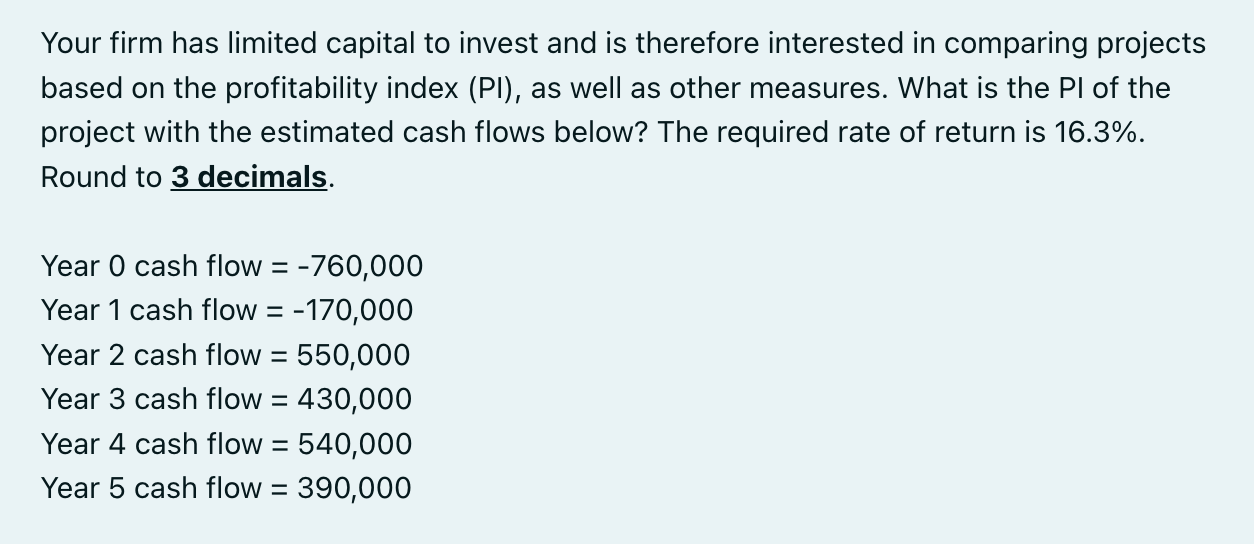 Solved Your firm has limited capital to invest and is | Chegg.com