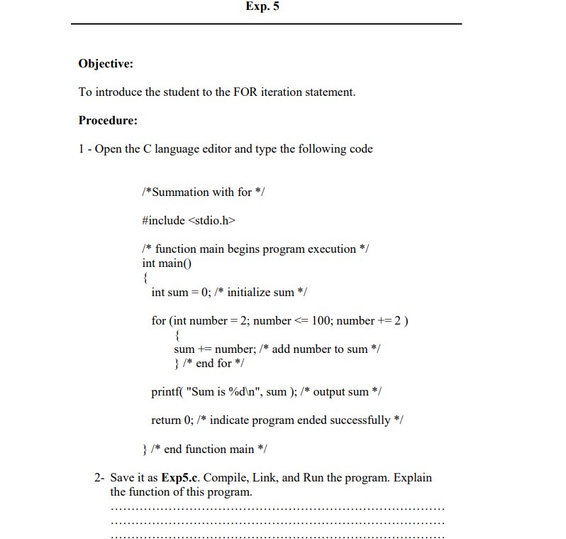Solved Exp. 5 Objective: To introduce the student to the FOR | Chegg.com