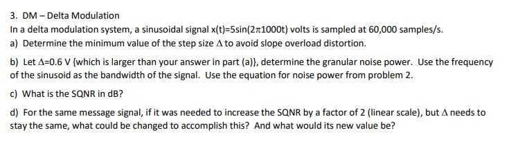 Solved 3. DM - Delta Modulation In a delta modulation | Chegg.com